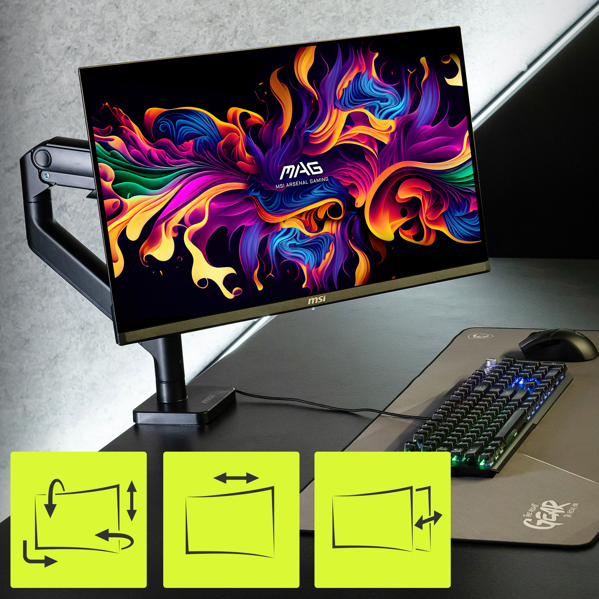 MSI MAG MT201 - Premium Heavy Duty Single Monitor Stand Arm, Supports 17-49" Screens and 44 lbs ...